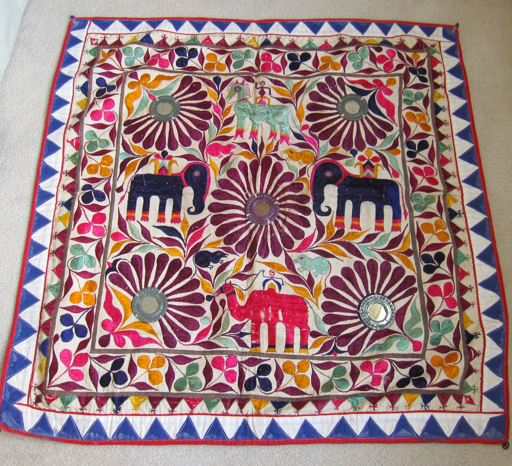 Antique Folk Art Embroidered Textiles From Gujarat India About 75 To